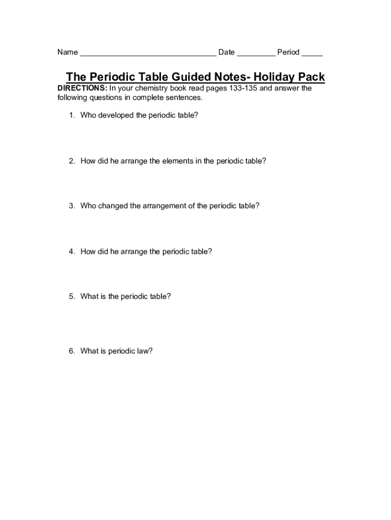 Fillable Online The Periodic Table Guided Notes - Holiday Pack.docx Fax ...