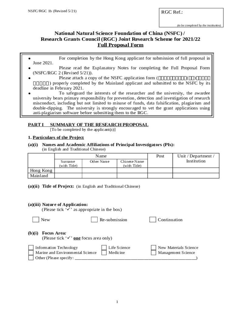 NSFC / RGC JRS Application for al Proposal Doc Template | pdfFiller