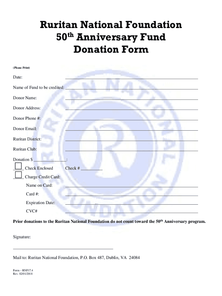 Fillable Online Ruritan National Foundation Birthday Fund Donation Form ...