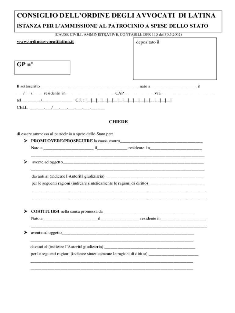 Compilabile Online istanza per l'ammissione al patrocinio a spese dello ...