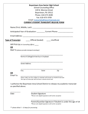 Fillable Online Transcript Release form.pdf Fax Email Print - pdfFiller