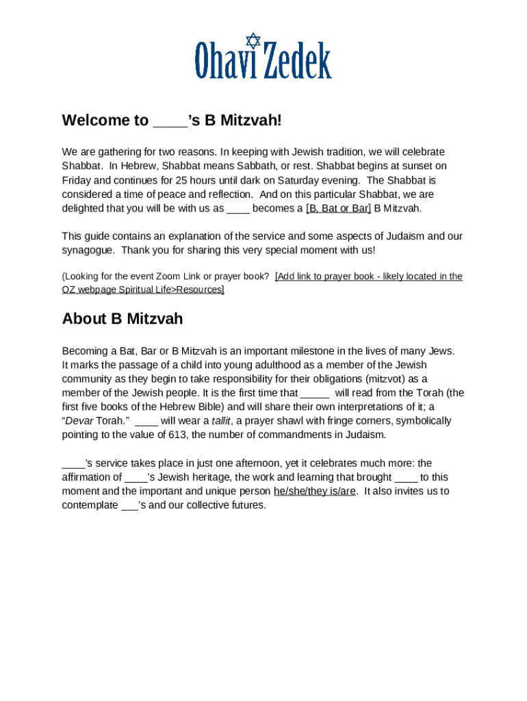 B Mitzvah Doc Template | pdfFiller