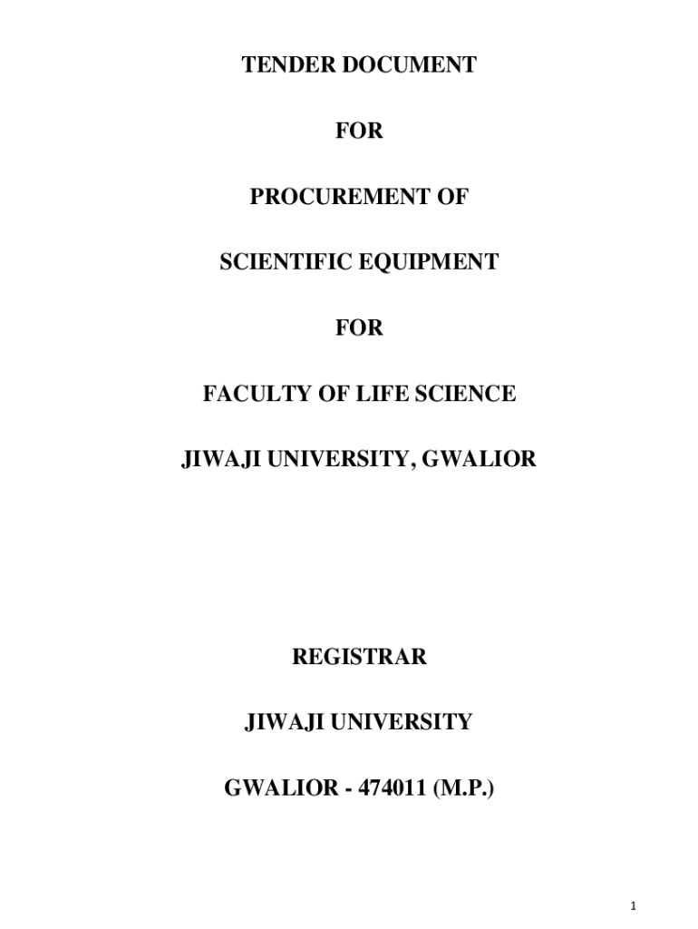 Fillable Online tender document for procurement of scientific equipment ...