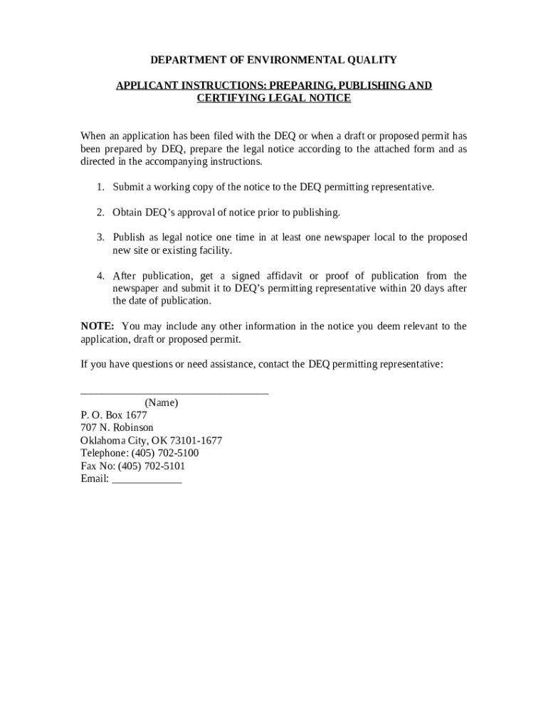 DEQ - TIER II or Tier III: NOTICE OF DRAFT Doc Template | pdfFiller