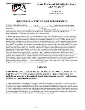 Fillable Online Horse Riding Agreement and Liability Release Form for ...