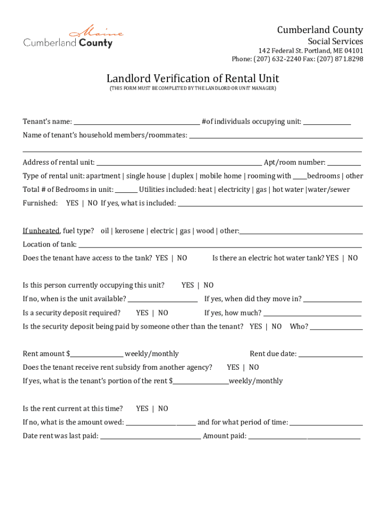 Fillable Online Landlord Verification of Rental Unit Fax Email Print ...