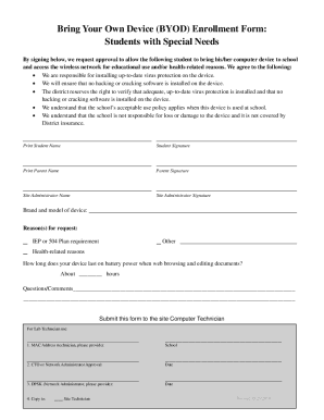 Fillable Online Bring Your Own Device (BYOD) Enrollment Form: Students ... Fax Email Print ...