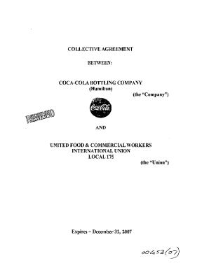 Fillable Online COLLECTIVE AGREEMENT COCA-COLA BOTTLING ... Fax Email ...
