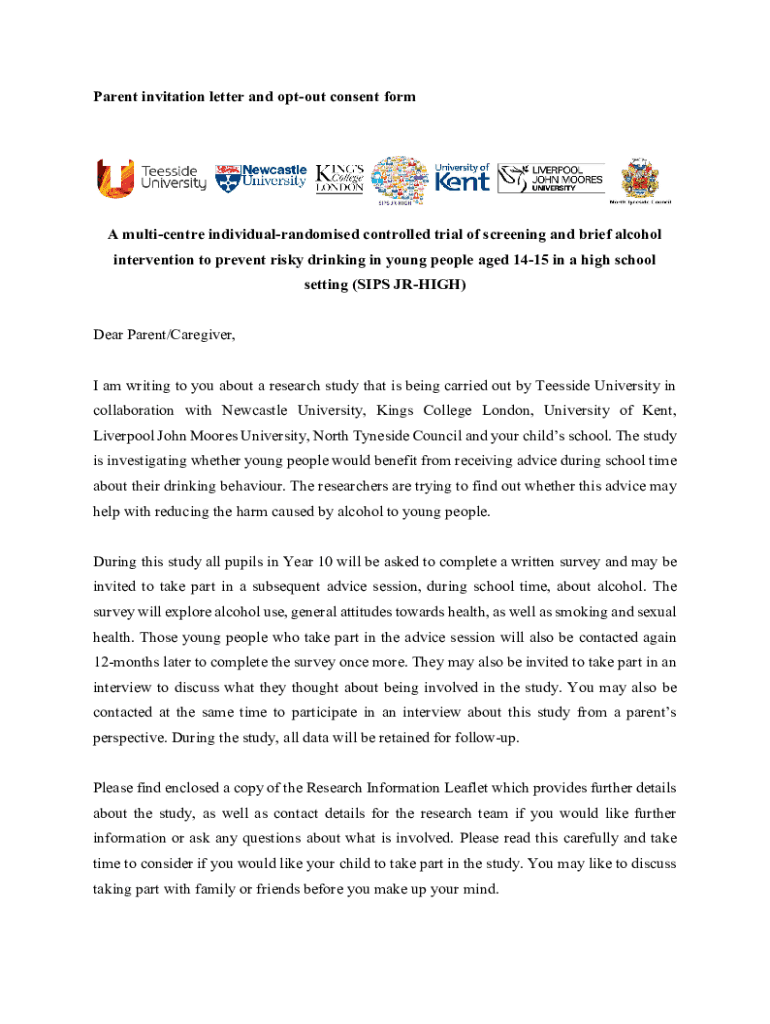 Fillable Online Parent invitation letter and opt-out consent form Fax ...