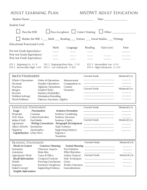 Fillable Online Adult Learning Plan MSDWT Adult Education Fax Email ...