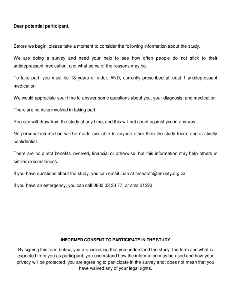 Fillable Online Dear potential participant, Before we begin, please ...