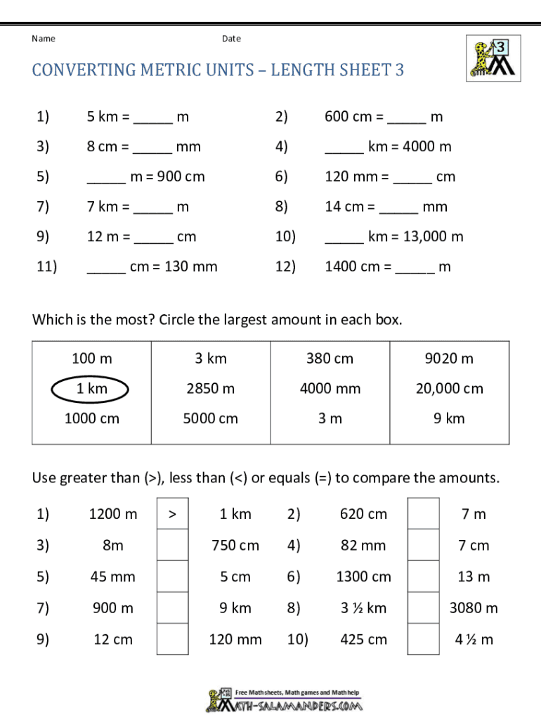 Fillable Online Solved CONVERTING METRIC UNITS - LENGTH SHEET 3 ... Fax ...
