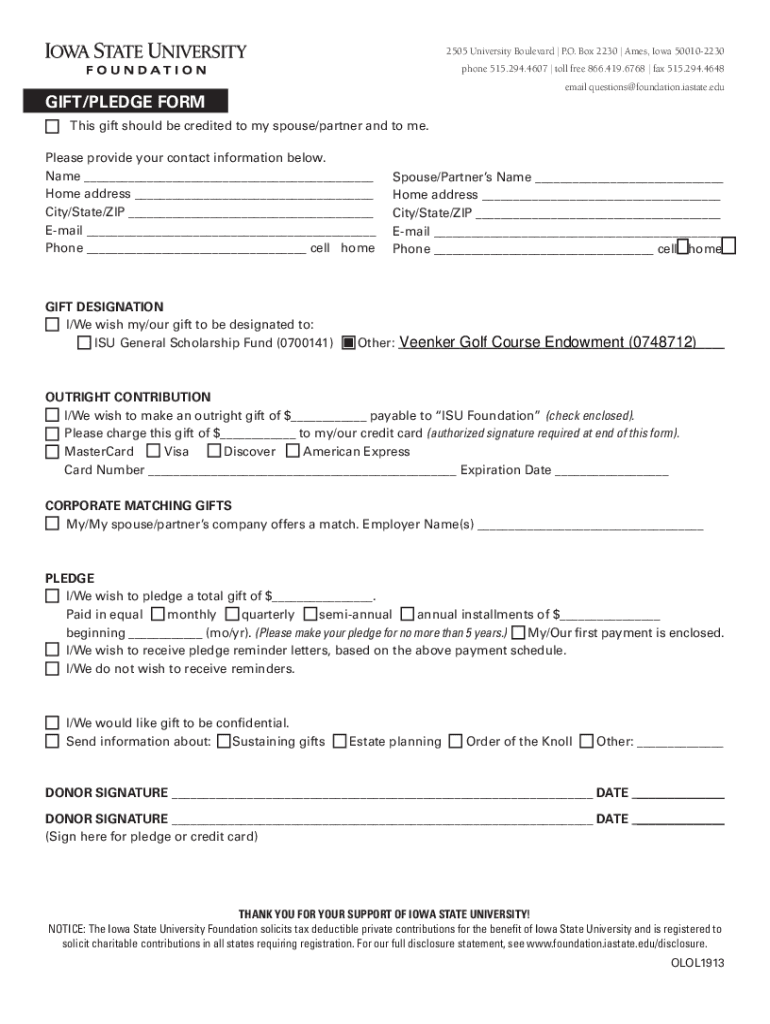 Fillable Online Iowa State University Foundation - Order of the Knoll ...