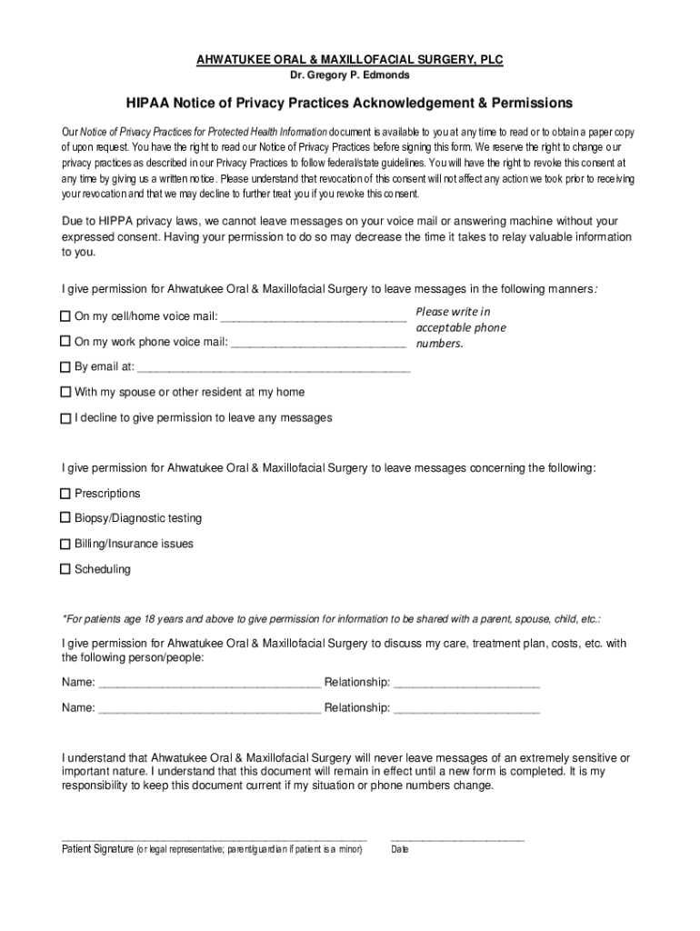 Fillable Online HIPAA Notice of Privacy Practices Acknowledgement & ... Fax Email Print - pdfFiller