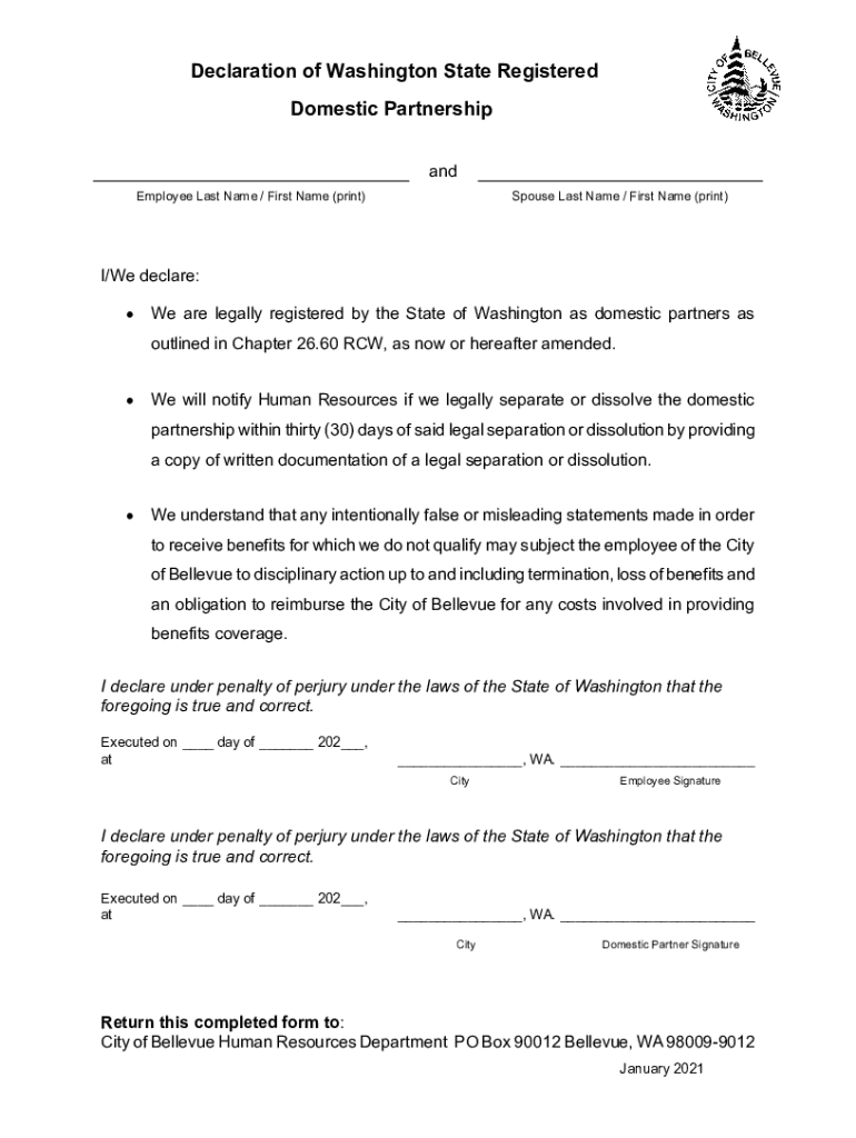 Fillable Online Declaration of Washington State Registered Domestic ...