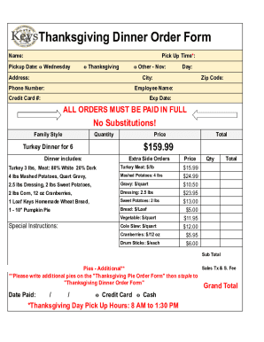 Fillable Online aaORDER FORMS 2022 THANKSGIVING DINNER DESSERT Fax ...