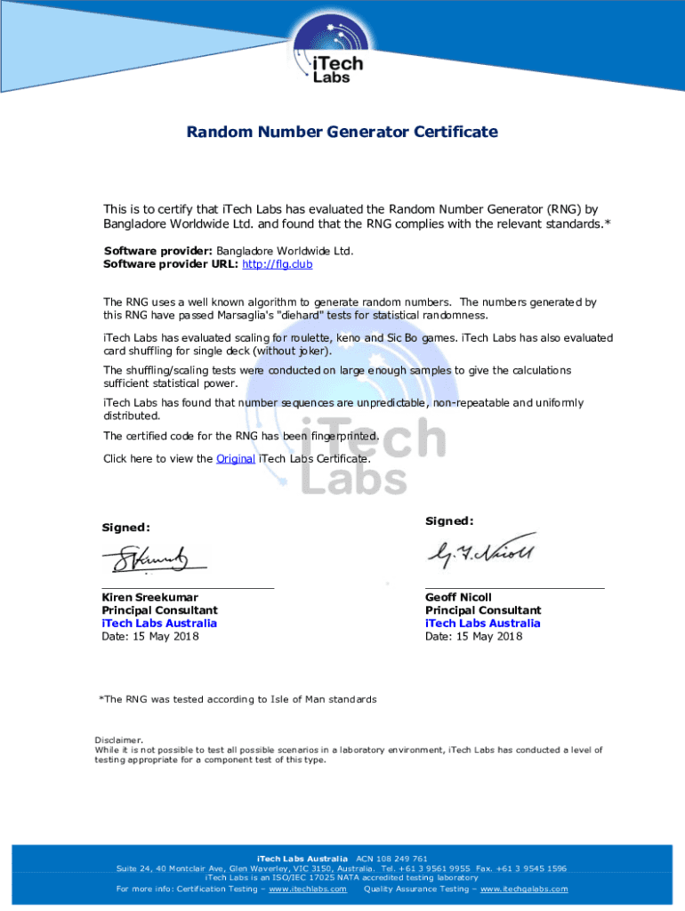 Fillable Online Random Number Generator CertificateBrankaTeam Fax Email Print - pdfFiller
