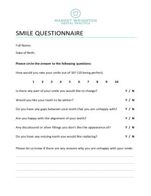 Fillable Online How beautiful would you rate your smile on a scale of 1 ...