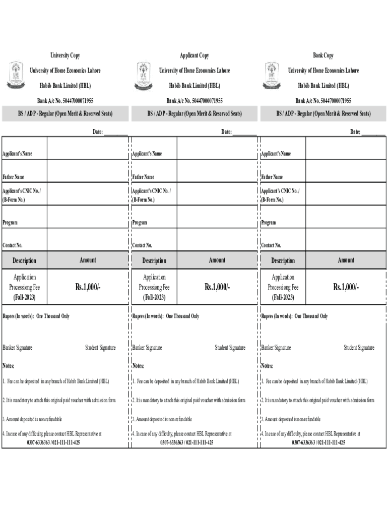 Fillable Online Application Processing Fee Voucher Format BS & ADP Fall ...
