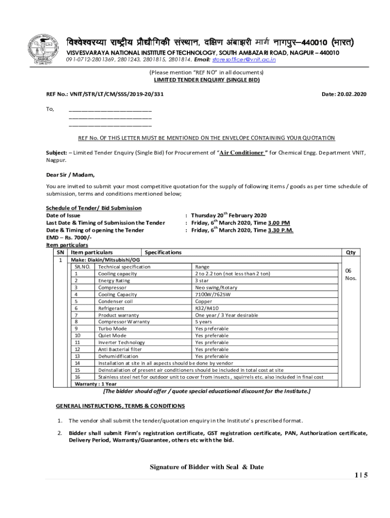Fillable Online Limited Tender Single for AC-Chemical Engg. Department ...