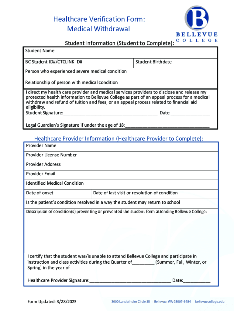Fillable Online Healthcare Verification Form: Medical Withdrawal Fax ...
