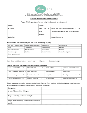 Fillable Online PURE SPA - 2 St Leonards Road, Windsor, West Berkshire ...