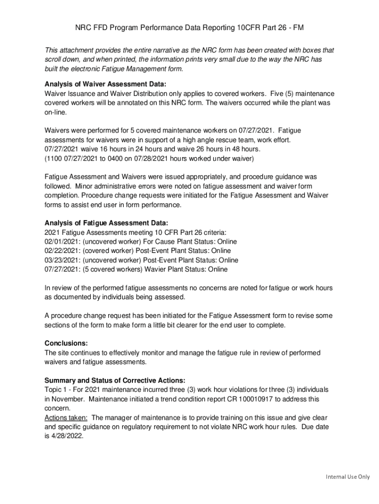 Fillable Online Wolf Creek 50-482, Annual Fatigue Report Form for 2021 ...