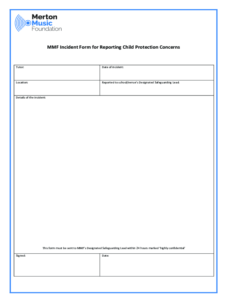 Fillable Online mmf org child protection incident/welfare cause for ...