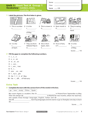 Fillable Online Unit 1 Short Test A Group 1 Fax Email Print - pdfFiller