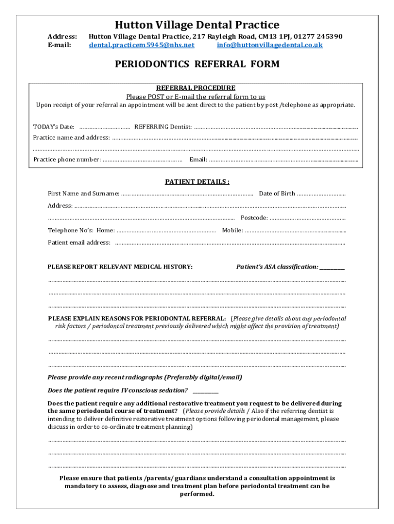 Fillable Online PERIODONTAL REFERRAL FORM.doc Fax Email Print - pdfFiller
