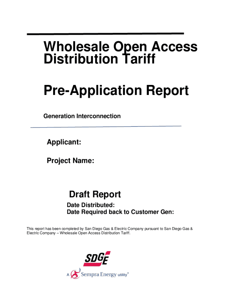 Fillable Online Wholesale Open Access Distribution Tariff Pre-Application ... Fax Email Print ...