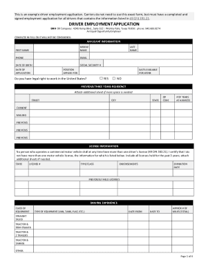 Fillable Online Printable truck driver employment application template ...