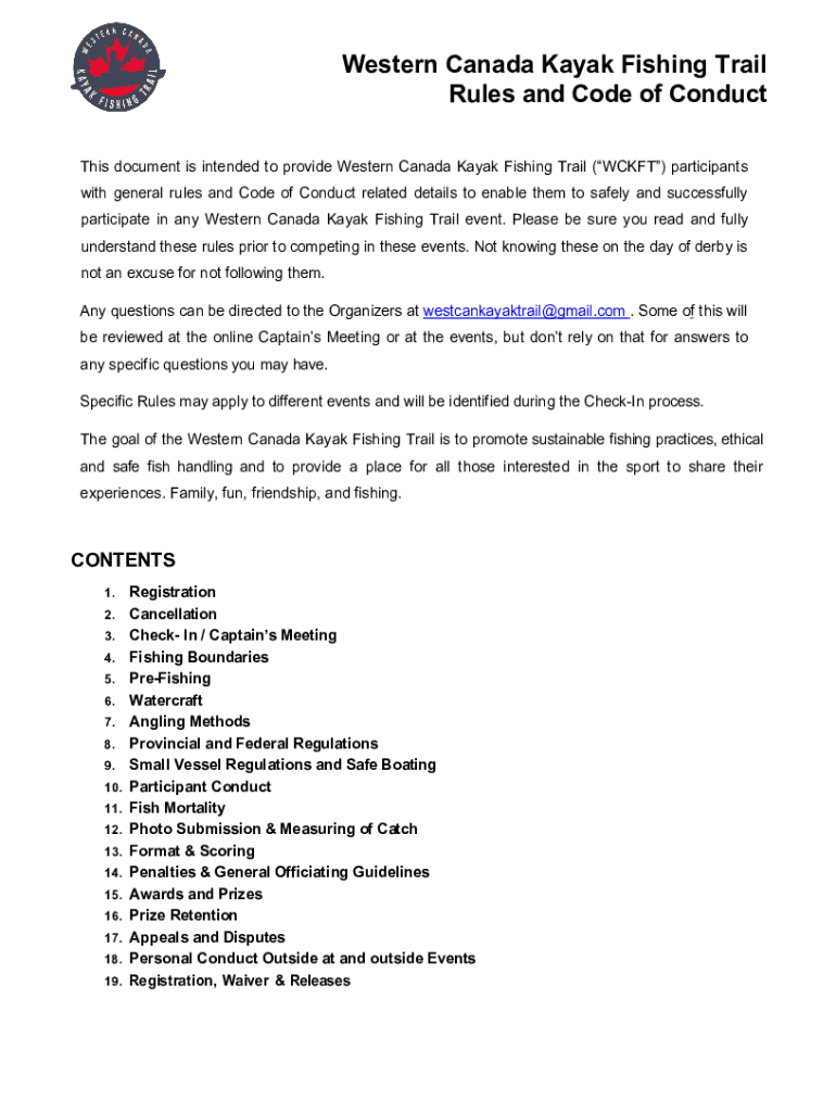 Fillable Online Western Canada Kayak Fishing Trail Rules and Code of ...