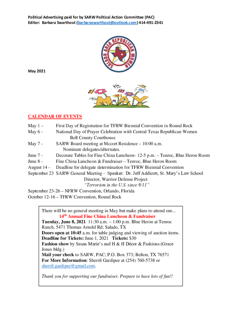 Fillable Online First Day of Registration for TFRW Biennial Convention ...