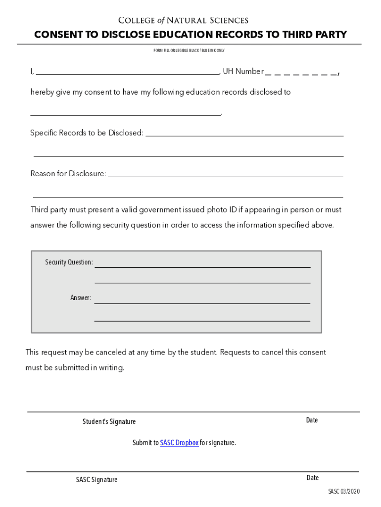 Fillable Online Authorization and Consent to Release Education Records ...