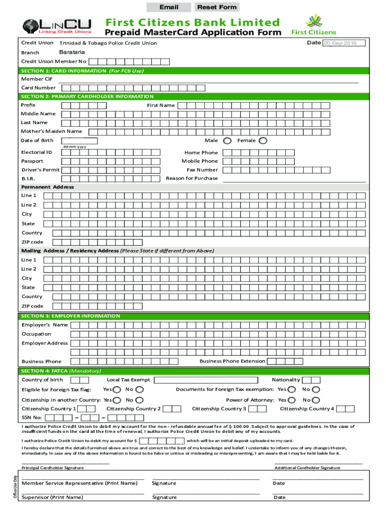 Fillable Online Credit Card Forms - Trinidad and Tobago - First ...