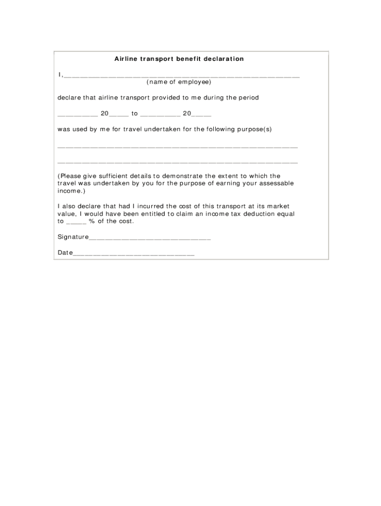 Fillable Online Airline transport benefit declaration I Fax Email Print ...