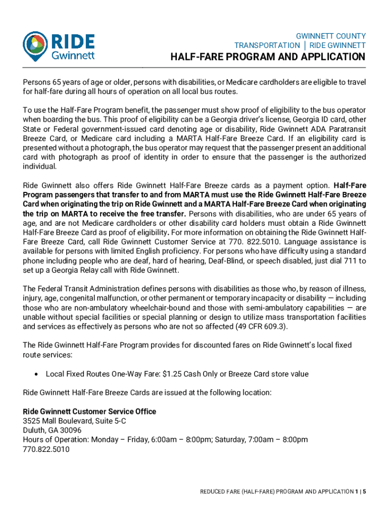 Fillable Online HALF-FARE PROGRAM AND APPLICATION - Gwinnett County Fax ...