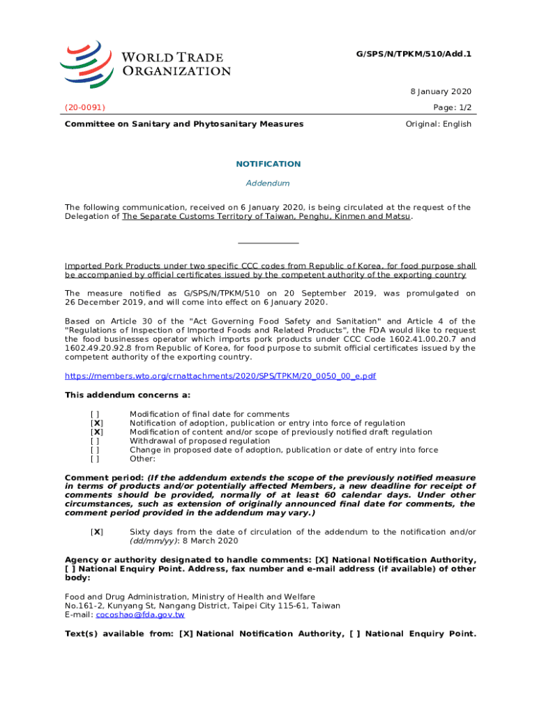 WTO Notifications Doc Template | pdfFiller