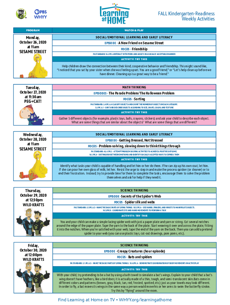 Fillable Online FALL Kindergarten-Readiness Weekly Activities Fax Email ...