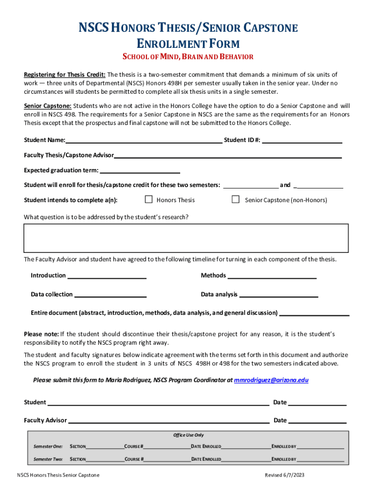 Fillable Online Honors Thesis Senior Capstone Enrollment Form Fax Email Print - pdfFiller