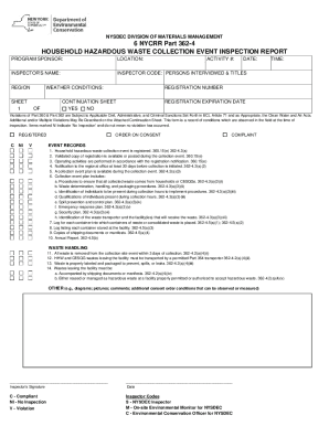 Fillable Online Part 362-4 HHW Collection Event Inspection Form. Part ...
