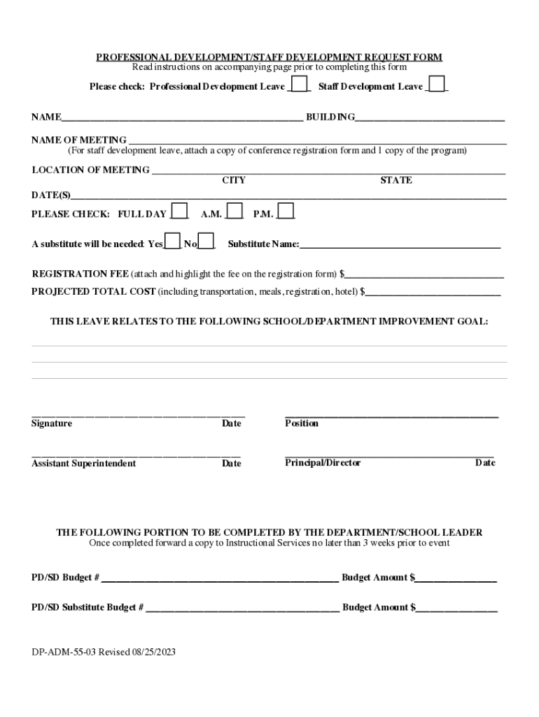 Fillable Online professional development/staff development request form ...