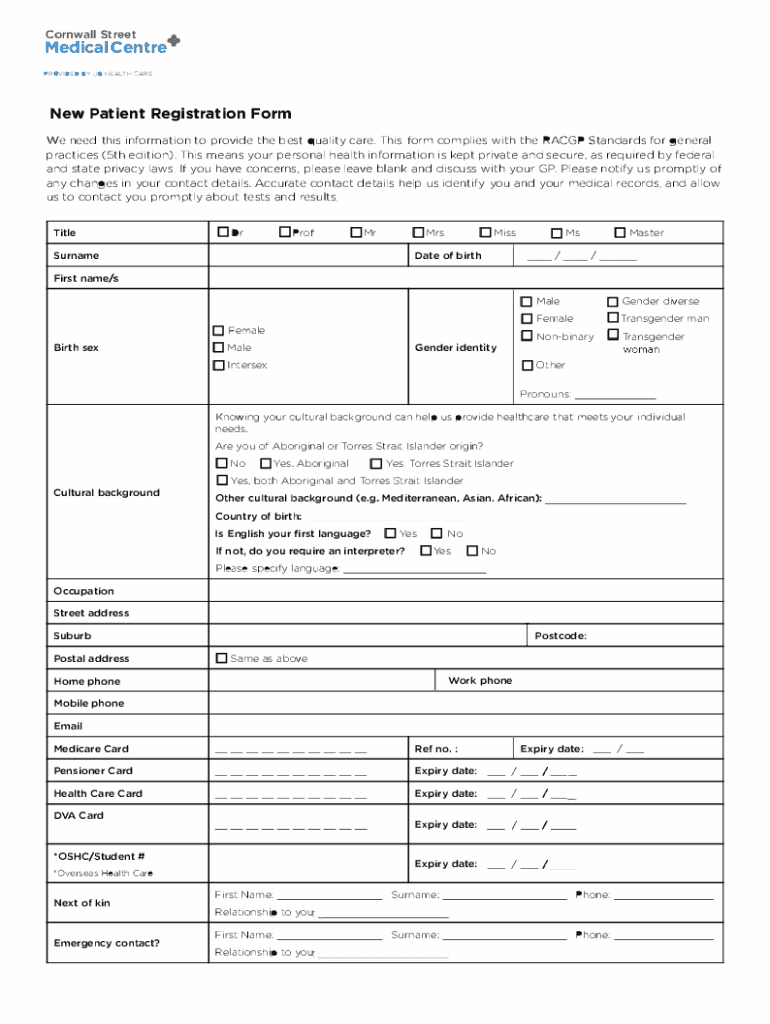 Fillable Online Fillable Online New patient registration form - racgp ...