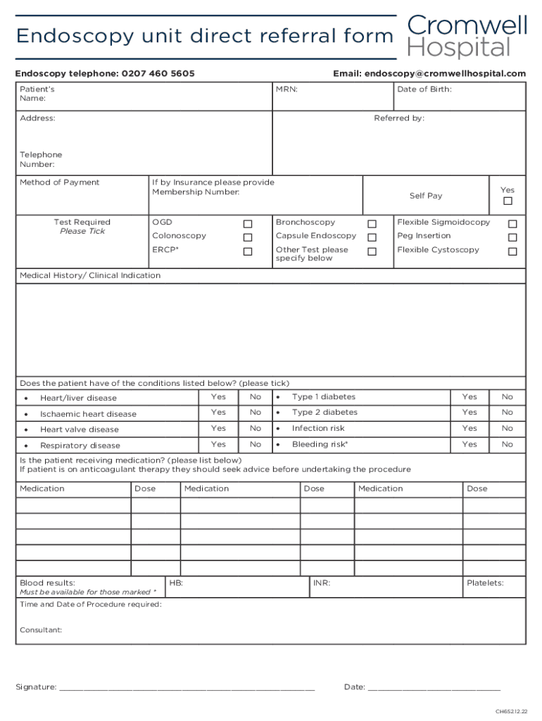 Fillable Online Endoscopy unit direct referral form Fax Email Print - pdfFiller