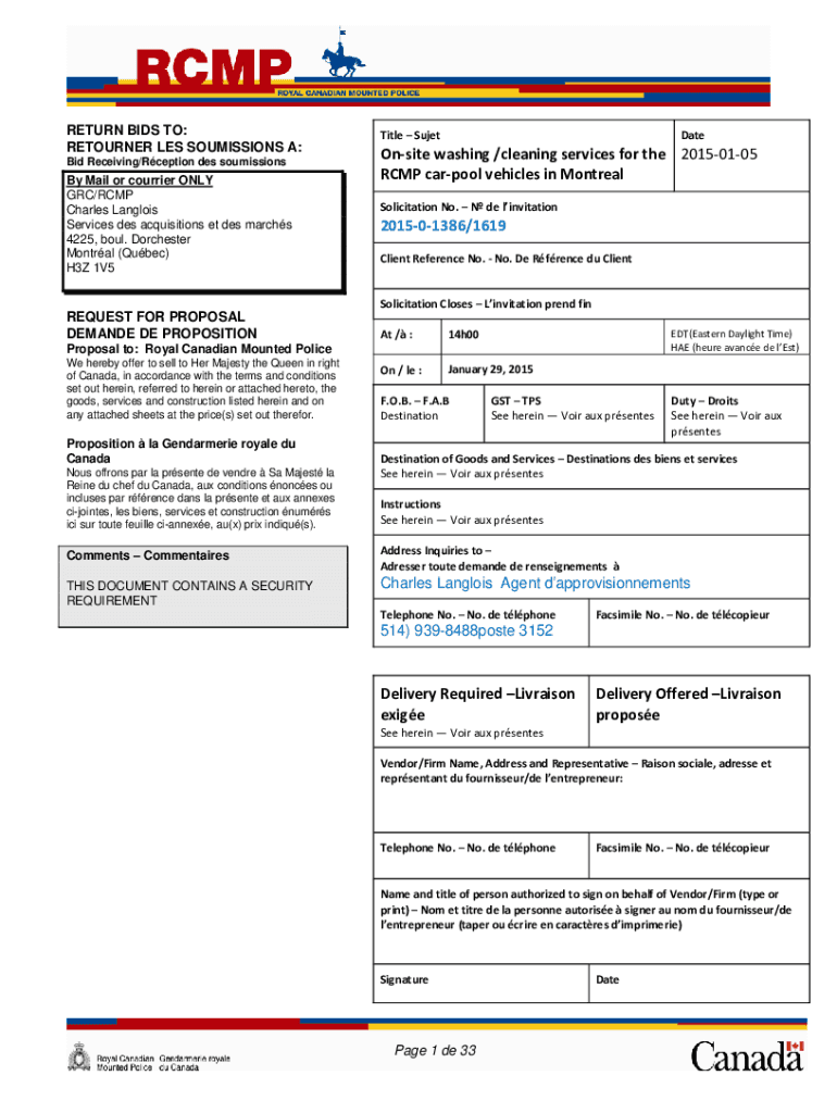 Fillable Online On-site washing /cleaning services for the RCMP car ...