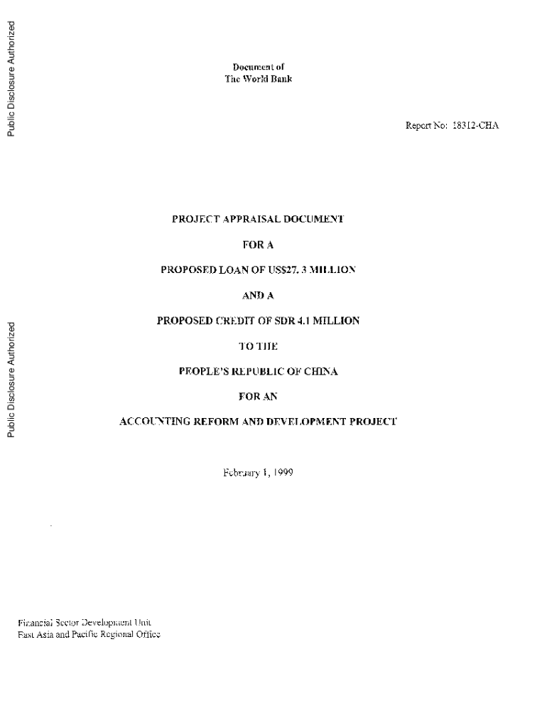 Fillable Online project appraisal document for a proposed loan of us$27 ...