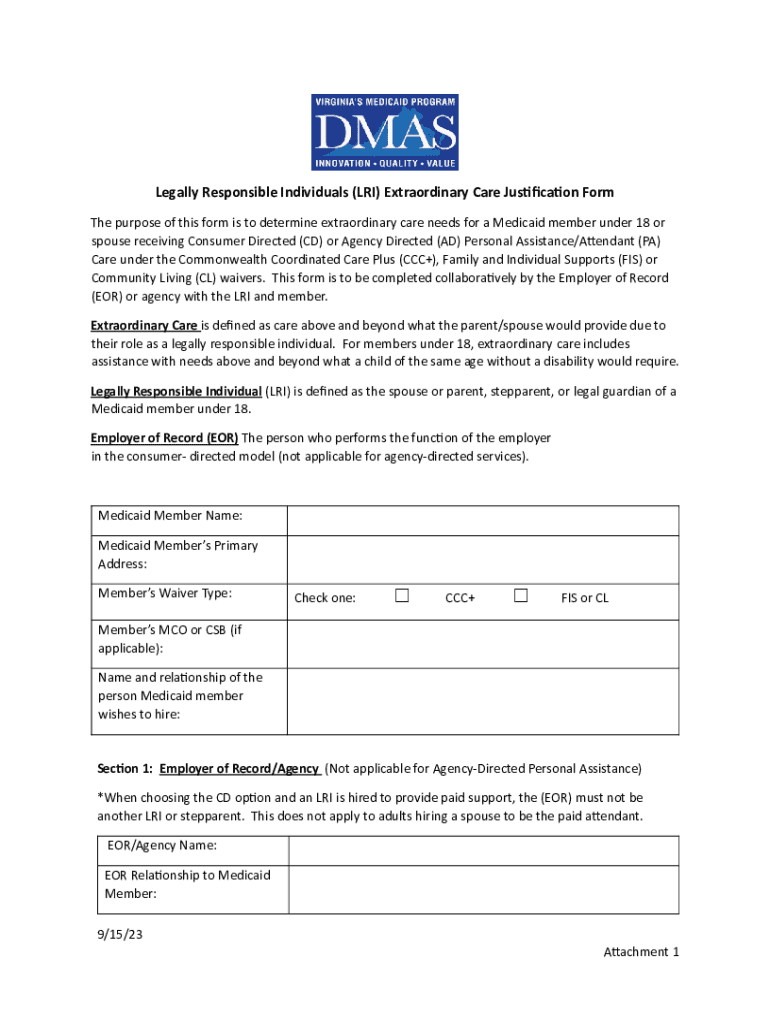 Fillable Online Legally Responsible Individuals (LRI) Extraordinary ...