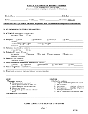 Fillable Online (If you need assistance completing this form, contact the School Nurse) Fax ...
