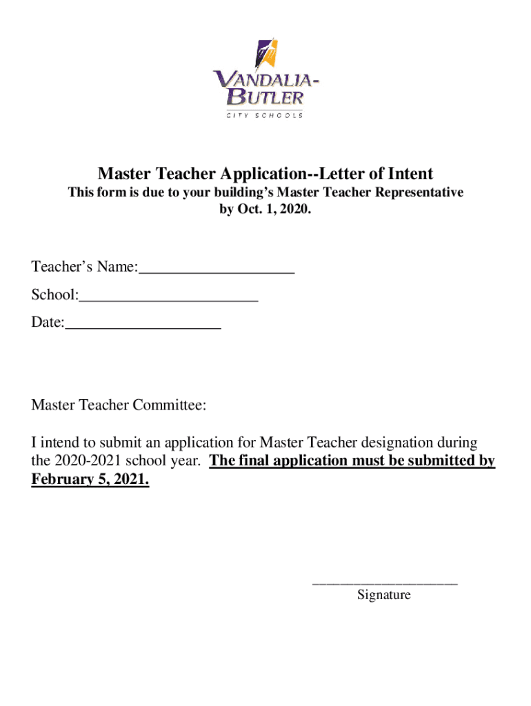 Fillable Online Sample letter of intent to apply for a teaching ...
